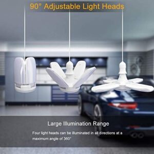 4 Pack LED Garage Lights, Screw in Garage Ceiling Lighting 2800LM, 28W E26 / E27 Daylight Lamp with 4+1 Adjustable Panels for Garage, Workshop, Warehouse, Utility Room, Barn, Shop, Basement