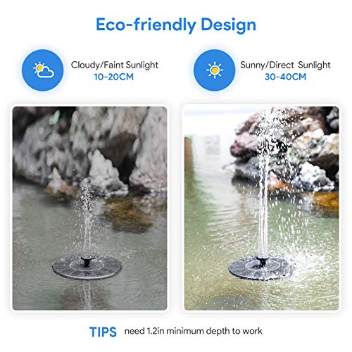 GOLDFLOWER Solar Fountain, Floating Solar Powered Water Fountain Pump for Bird Bath, Garden, Pond, Pool, Outdoor (1W)