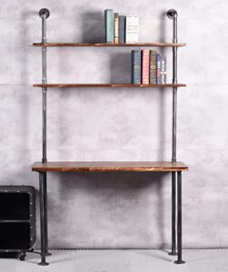 diwhy industrial style office decor,computer desk 47.2"×20"×79" with 2-tier storage pipe shelves,bookshelf laptop desk,studying writing table workstation with hutch for home ofiice