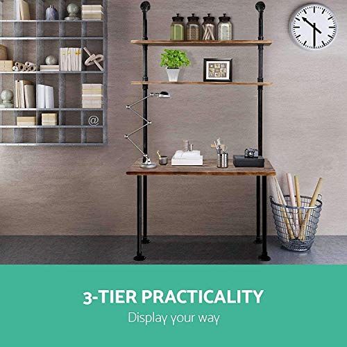 Diwhy Industrial Style Office Decor,Computer Desk 47.2"×20"×79" with 2-Tier Storage Pipe Shelves,Bookshelf Laptop Desk,Studying Writing Table Workstation with Hutch for Home Ofiice