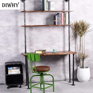 Diwhy Industrial Style Office Decor,Computer Desk 47.2"×20"×79" with 2-Tier Storage Pipe Shelves,Bookshelf Laptop Desk,Studying Writing Table Workstation with Hutch for Home Ofiice