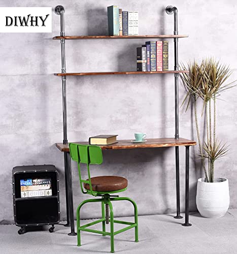 Diwhy Industrial Style Office Decor,Computer Desk 47.2"×20"×79" with 2-Tier Storage Pipe Shelves,Bookshelf Laptop Desk,Studying Writing Table Workstation with Hutch for Home Ofiice