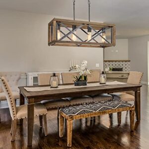 Farmhouse Chandelier, 4-Light Dining Room Lighting Fixtures Hanging, 27.5" Rustic Rectangle Chandelier for Kitchen Island