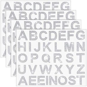 136 pieces rhinestone letters iron stick on sticker large glitter bling alphabet letter sticker gemstone border sticker 34 letters self adhesive sticker for art craft clothing decor (silver)