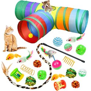 malier cat toys kitten toys set, collapsible cat tunnels for indoor cats, interactive kitty toys cat feather toy fluffy mouse crinkle balls cat 3 way tube tunnel toys for cat puppy kitty kitten