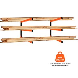 Wallmaster Lumber Storage Metal Rack, Lumber Organizer Wall Mount Wood Rack Organizer 3-Level Wood Storage System