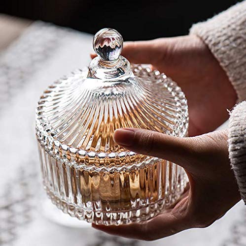 1PCS 300ml/10oz Tent Shaped Crystal Glass Candy Dish with Lid Candy Box Sugar Bowl Jar Biscuit Barrel Candy Buffet Storage Container for Home Office Desk Decor