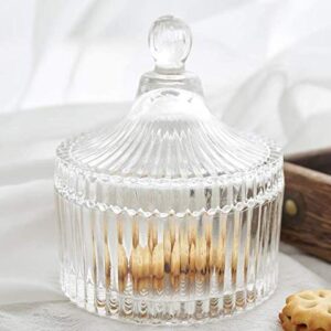 1PCS 300ml/10oz Tent Shaped Crystal Glass Candy Dish with Lid Candy Box Sugar Bowl Jar Biscuit Barrel Candy Buffet Storage Container for Home Office Desk Decor