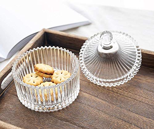 1PCS 300ml/10oz Tent Shaped Crystal Glass Candy Dish with Lid Candy Box Sugar Bowl Jar Biscuit Barrel Candy Buffet Storage Container for Home Office Desk Decor