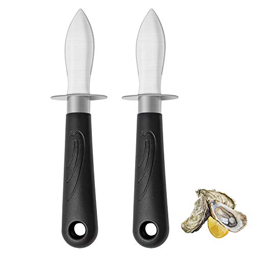 Asdirne Oyster Shucking Knife, Oyster Opener, High Hardness Food Grade Stainless Steel, Professional Blade Technology, Easy to Use, 6.9Inch, 2 Pack, Black