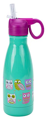 Boston Warehouse Owl Kids Insualted Water Bottle, 10 ounce, Teal