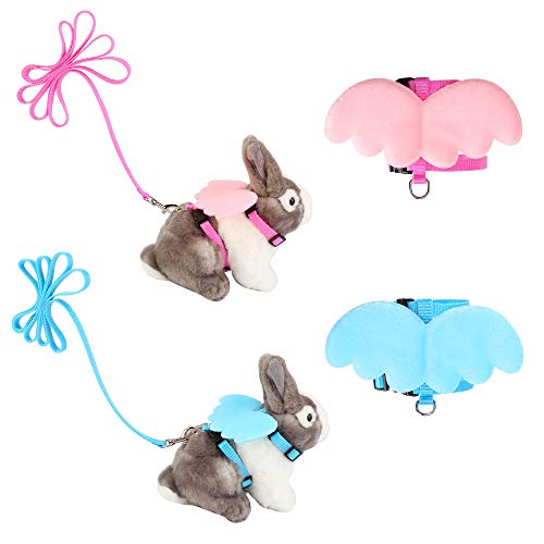 Mogoko 2 Pcs Cute Rabbit Harness and Leash Set, Adjustable Bunny Vest Dress with Lead for Ferret Guinea Pig Kitten Small Animals (S)