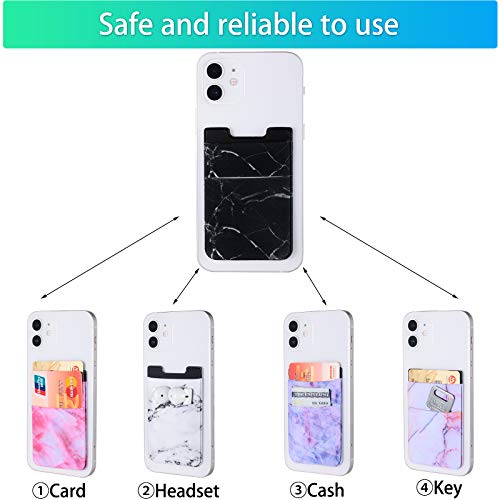 Weewooday 6 Pieces Phone Card Pocket Holder Stretchy Spandex Wallet Pocket Marble Pattern Double Pouch Credit Card ID Case Pouch Sleeve Adhesive Sticker Phone Wallet Pocket for Most Smartphones