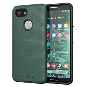 crave dual guard for google pixel 3 case, shockproof protection dual layer case for google pixel 3 - forest green