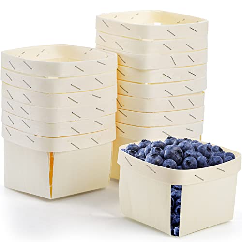 WUWEOT 15 Pack Wooden Berry Baskets, One Pint Square Vented Wood Boxes for Fruit Picking or Arts & Crafts, 4 Inches