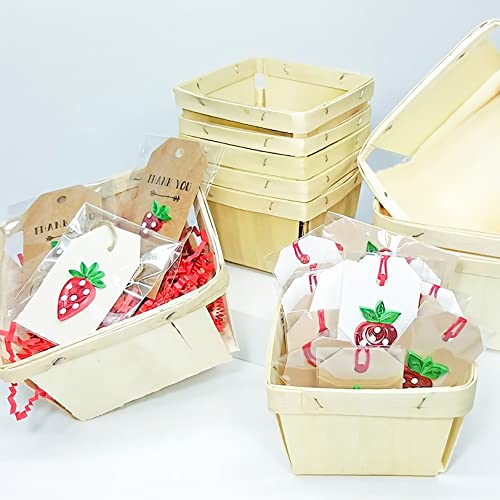 WUWEOT 15 Pack Wooden Berry Baskets, One Pint Square Vented Wood Boxes for Fruit Picking or Arts & Crafts, 4 Inches