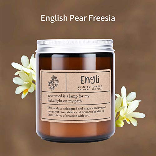 Engli Scented Candles, 7 oz | 40 Hour Long Lasting Soy Candle, English Pear & Freesia, Natural Soy Relaxing Highly Aromatherapy Candles for Home Men Women Office GIF