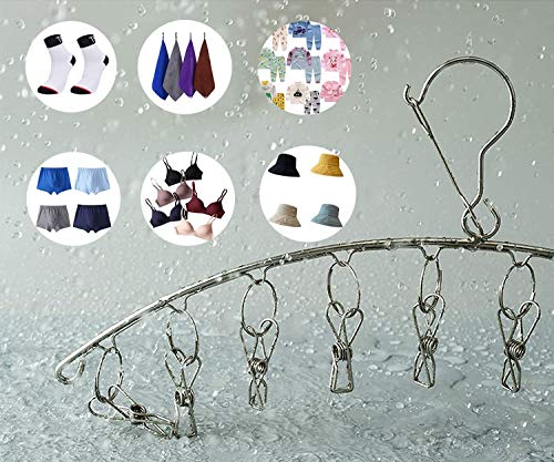 Laundry Drying Rack Clothes Hanger with 10 Clips, Stainless Steel Sock Drying Rack, Sock Hangers Clip and Drip Hanger for Drying Socks, Bras, Gloves, Towels, Baby Clothes, 3Pcs