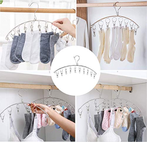 Laundry Drying Rack Clothes Hanger with 10 Clips, Stainless Steel Sock Drying Rack, Sock Hangers Clip and Drip Hanger for Drying Socks, Bras, Gloves, Towels, Baby Clothes, 3Pcs