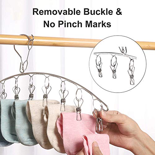 Laundry Drying Rack Clothes Hanger with 10 Clips, Stainless Steel Sock Drying Rack, Sock Hangers Clip and Drip Hanger for Drying Socks, Bras, Gloves, Towels, Baby Clothes, 3Pcs