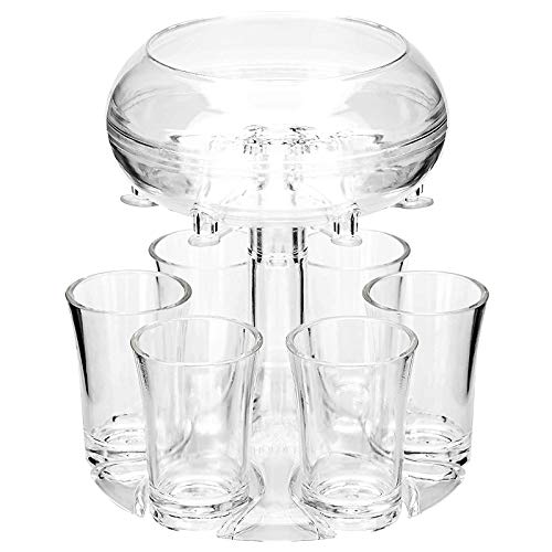 6 Shot Glass Dispenser and Holder, Dispenser for Filling Liquids with 6 Pcs 1.2oz Acrylic Cup for Bar Shot, Wine, Cocktail and Whiskey Dispenser