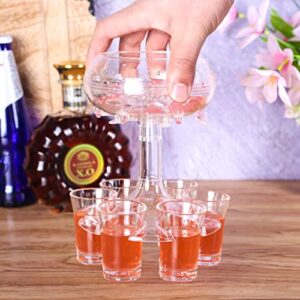 6 Shot Glass Dispenser and Holder, Dispenser for Filling Liquids with 6 Pcs 1.2oz Acrylic Cup for Bar Shot, Wine, Cocktail and Whiskey Dispenser