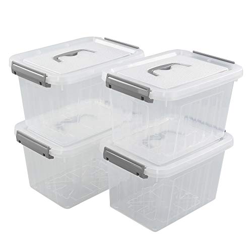 Hespama 3.5 Quart Small Storage Bin, Plastic Latching Box with Lid, 4 Packs