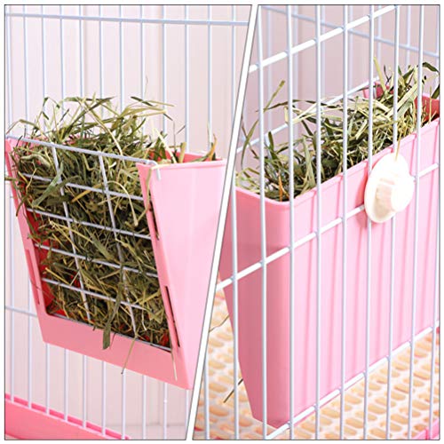 POPETPOP Wood Hay Feeder Rack for Guinea Pig Rabbit Bunny Food Manager Grass Holder for Small Pet Chinchilla Hamster Ferret Pink