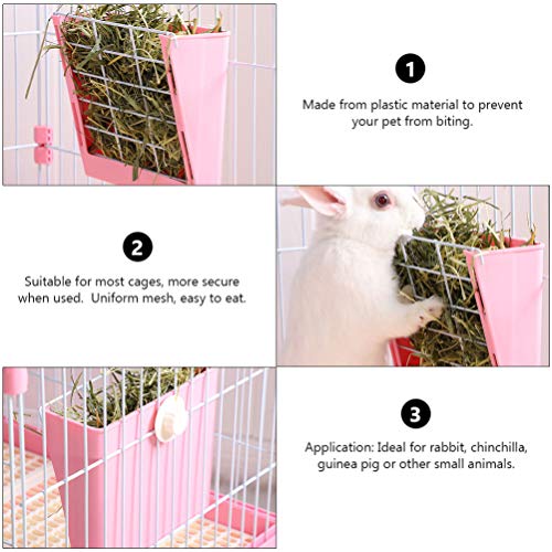 POPETPOP Wood Hay Feeder Rack for Guinea Pig Rabbit Bunny Food Manager Grass Holder for Small Pet Chinchilla Hamster Ferret Pink