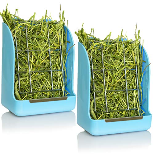 CalPalmy 2-Pack Hay Feeder for Rabbits, Guinea Pigs, and Chinchillas - Minimize Waste and Mess with 5 1/2" x 3" x 7 3/8" Hanging Alfalfa and Timothy Hay Dispenser