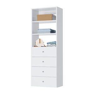 closet shelves tower - modular closet system with drawers (4) - corner closet system - closet organizers and storage shelves (white, 19.5 inches wide) closet shelving