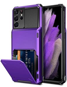 vofolen for galaxy s21 ultra case wallet 4-card flip cover credit card holder slot back pocket dual layer protective hybrid hard shell bumper armor case for samsung s21 ultra 6.8 purple