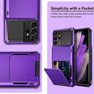 Vofolen for Galaxy S21 Ultra Case Wallet 4-Card Flip Cover Credit Card Holder Slot Back Pocket Dual Layer Protective Hybrid Hard Shell Bumper Armor Case for Samsung S21 Ultra 6.8 Purple