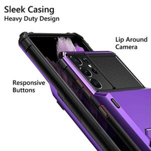 Vofolen for Galaxy S21 Ultra Case Wallet 4-Card Flip Cover Credit Card Holder Slot Back Pocket Dual Layer Protective Hybrid Hard Shell Bumper Armor Case for Samsung S21 Ultra 6.8 Purple