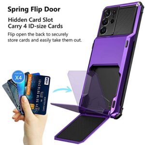 Vofolen for Galaxy S21 Ultra Case Wallet 4-Card Flip Cover Credit Card Holder Slot Back Pocket Dual Layer Protective Hybrid Hard Shell Bumper Armor Case for Samsung S21 Ultra 6.8 Purple