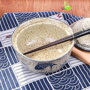 Whitenesser Ramen Bowl with Lid, Japanese Style 25.4 OZ Big Ceramic Bowl with Lid and for Soup Rice Noodle and Porridge, Microwave Oven Safety