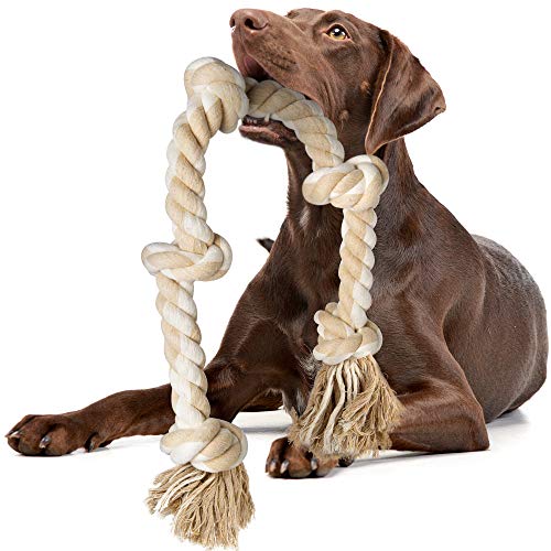 Fida Dog Rope Toys for Large/Medium Aggressive Chewers, Tough Rope Chew Toy, 3 Feet 5 Knots Indestructible Natural Cotton Rope, Tug of War Dog Pull Rope Teeth Cleaning