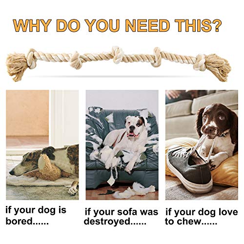 Fida Dog Rope Toys for Large/Medium Aggressive Chewers, Tough Rope Chew Toy, 3 Feet 5 Knots Indestructible Natural Cotton Rope, Tug of War Dog Pull Rope Teeth Cleaning