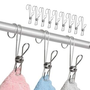 12 pack 304 stainless steel metal long tail clip with hooks clothes pins hanging universal clips for kitchen bathroom office