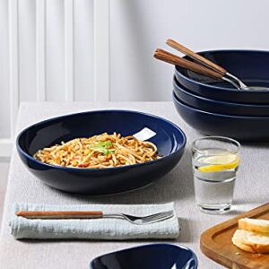 Teocera Pasta Bowls, Salad Bowls Set, Large Serving Bowls, 50 Ounce Porcelain Navy Bowls Set of 4 - Square Design, Microwave Dishwasher Safe