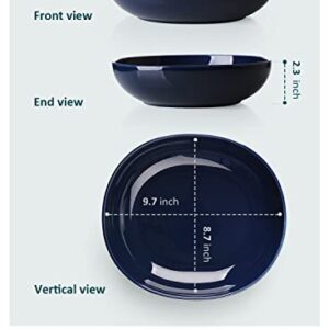 Teocera Pasta Bowls, Salad Bowls Set, Large Serving Bowls, 50 Ounce Porcelain Navy Bowls Set of 4 - Square Design, Microwave Dishwasher Safe