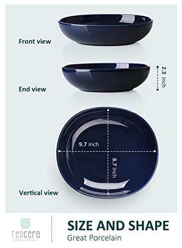 Teocera Pasta Bowls, Salad Bowls Set, Large Serving Bowls, 50 Ounce Porcelain Navy Bowls Set of 4 - Square Design, Microwave Dishwasher Safe