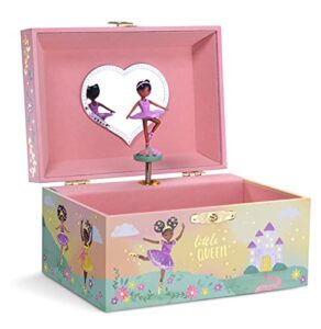 jewelkeeper girl's musical jewelry storage box with black ballerina, little queen design with gold foil, swan lake tune