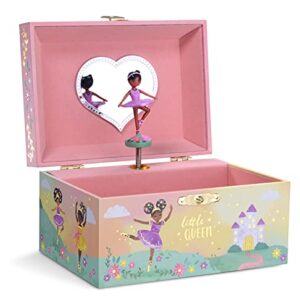 Jewelkeeper Girl's Musical Jewelry Storage Box with Black Ballerina, Little Queen Design with Gold Foil, Swan Lake Tune