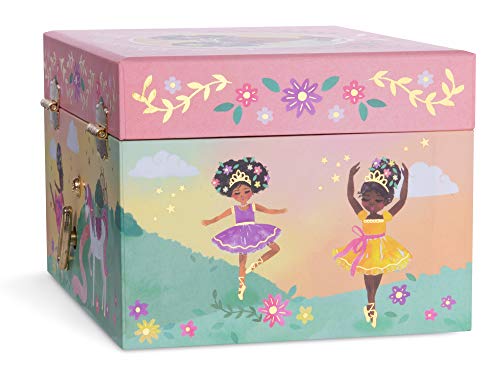 Jewelkeeper Girl's Musical Jewelry Storage Box with Black Ballerina, Little Queen Design with Gold Foil, Swan Lake Tune