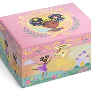 Jewelkeeper Girl's Musical Jewelry Storage Box with Black Ballerina, Little Queen Design with Gold Foil, Swan Lake Tune