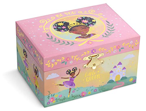 Jewelkeeper Girl's Musical Jewelry Storage Box with Black Ballerina, Little Queen Design with Gold Foil, Swan Lake Tune