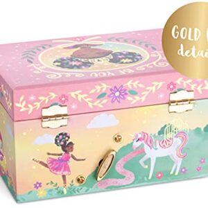 Jewelkeeper Girl's Musical Jewelry Storage Box with Black Ballerina, Little Queen Design with Gold Foil, Swan Lake Tune