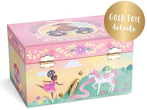 Jewelkeeper Girl's Musical Jewelry Storage Box with Black Ballerina, Little Queen Design with Gold Foil, Swan Lake Tune