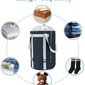 Laundry Basket Laundry Hamper Dirty Clothes Hamper Collapsible Foldable Laundry Bin Bag Backpack with Handles and Lid Large Tall Water-Proof Polyester Sturdy Durable Dark Blue